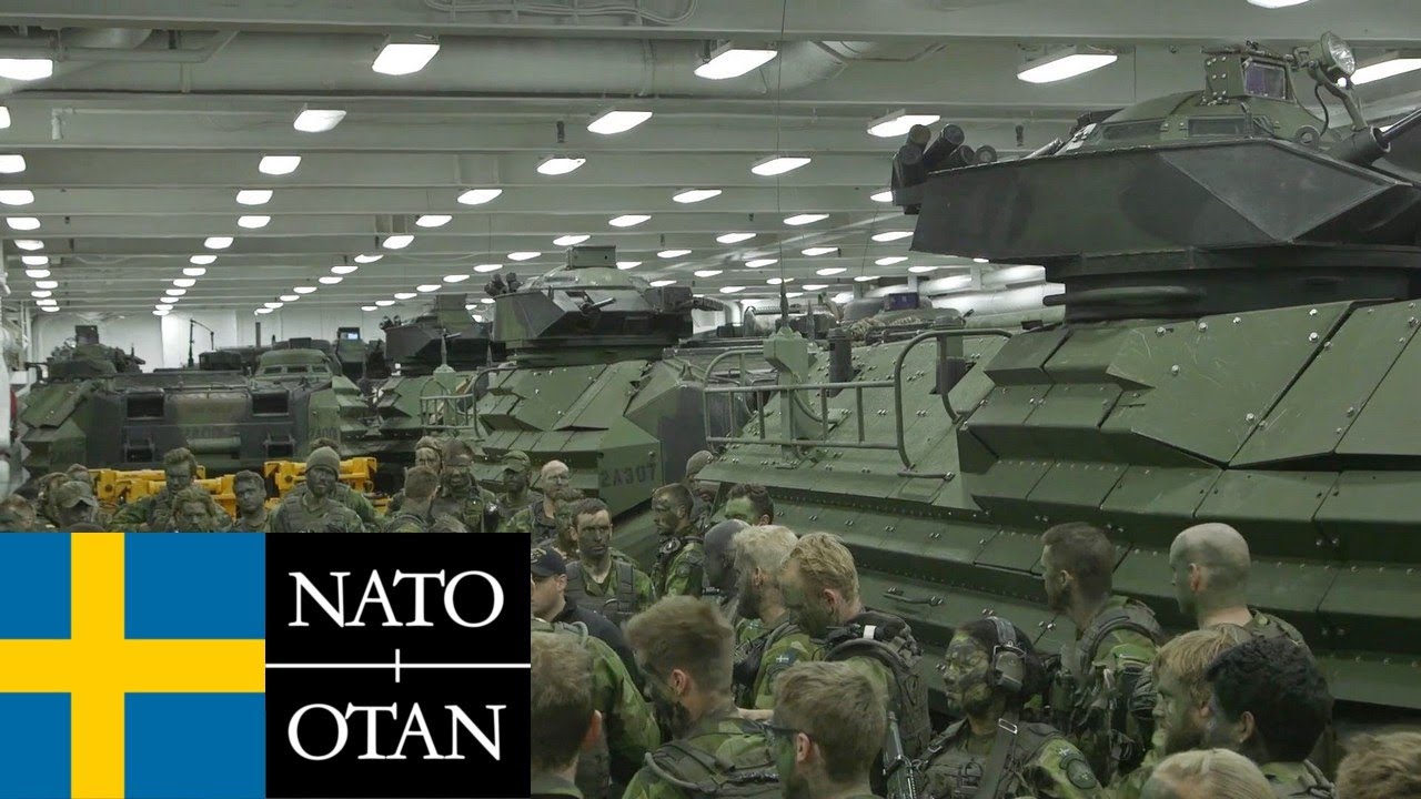 Swedish Marines, NATO. Swedish troops land on the beach during a ...