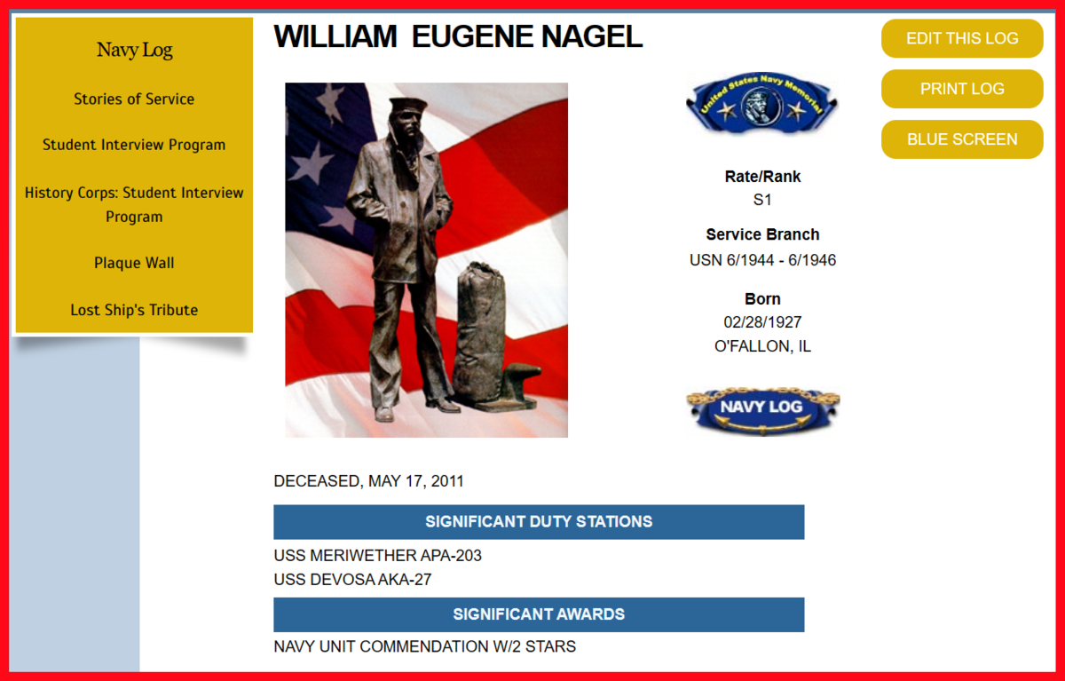 NAGEL-WILLIAM | The United States Navy Memorial | RallyPoint